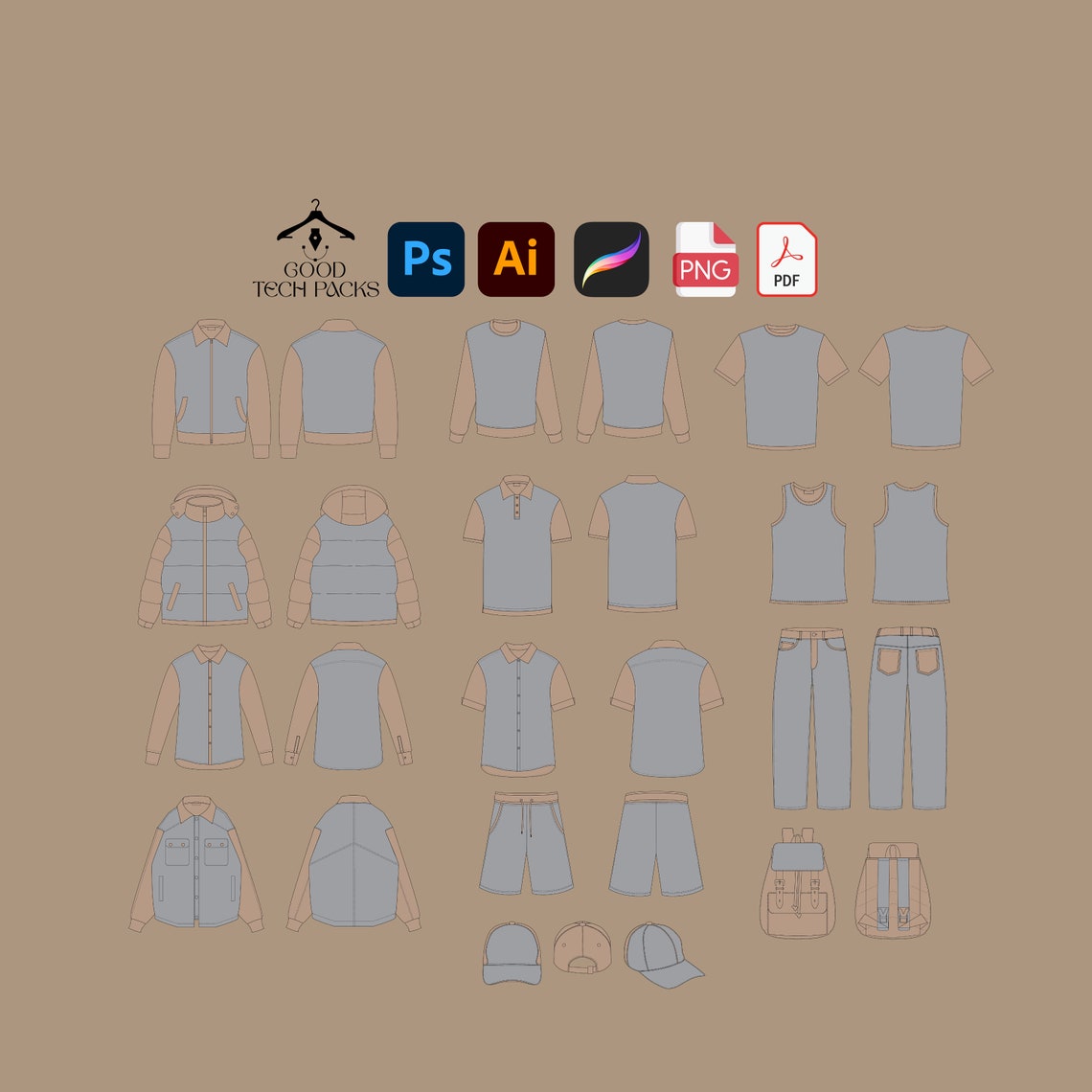 Mens Streetwear Tech Pack Template Vector Template Tech Pack Adobe ...