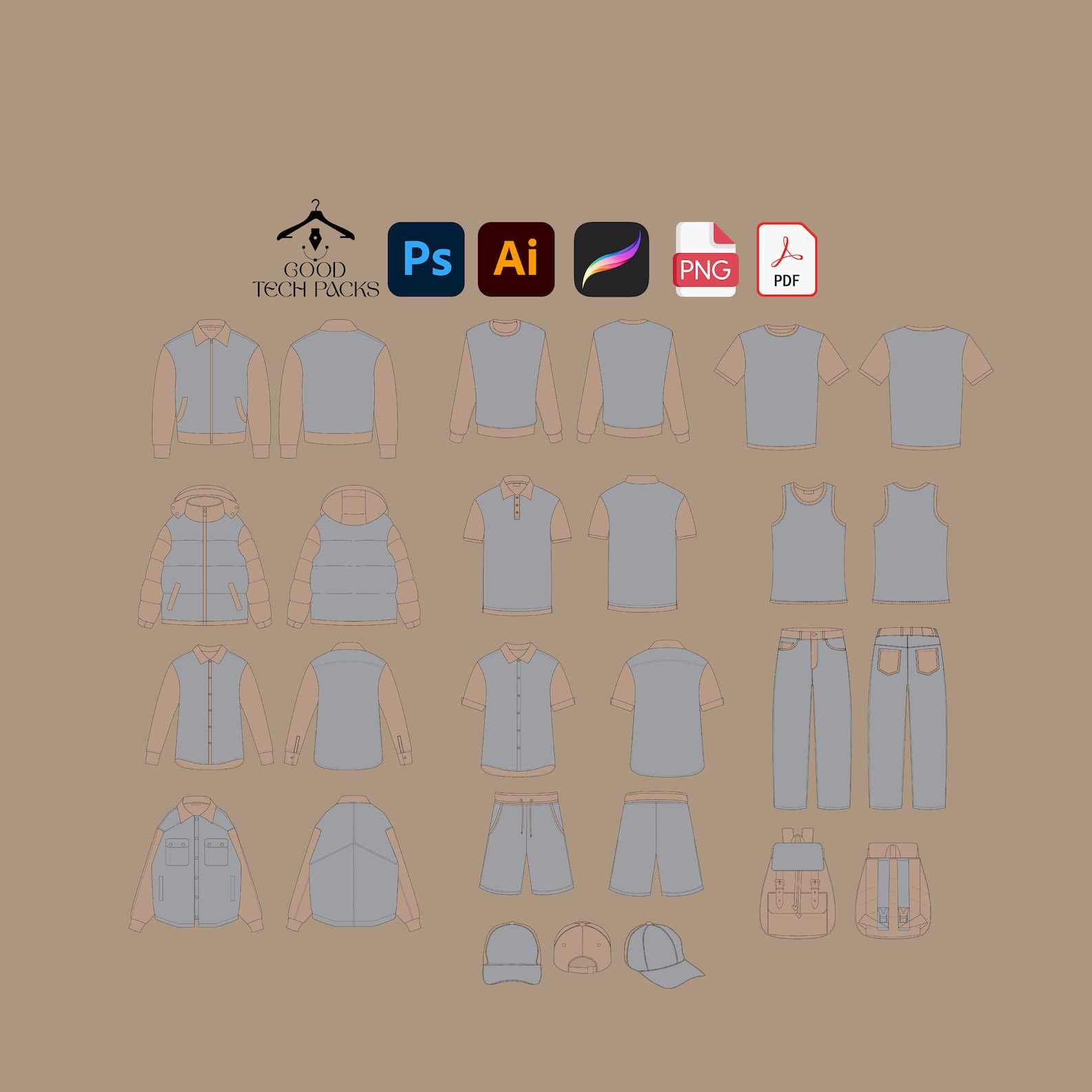 Mens Streetwear Tech Pack Template Vector Template Tech Pack Adobe ...