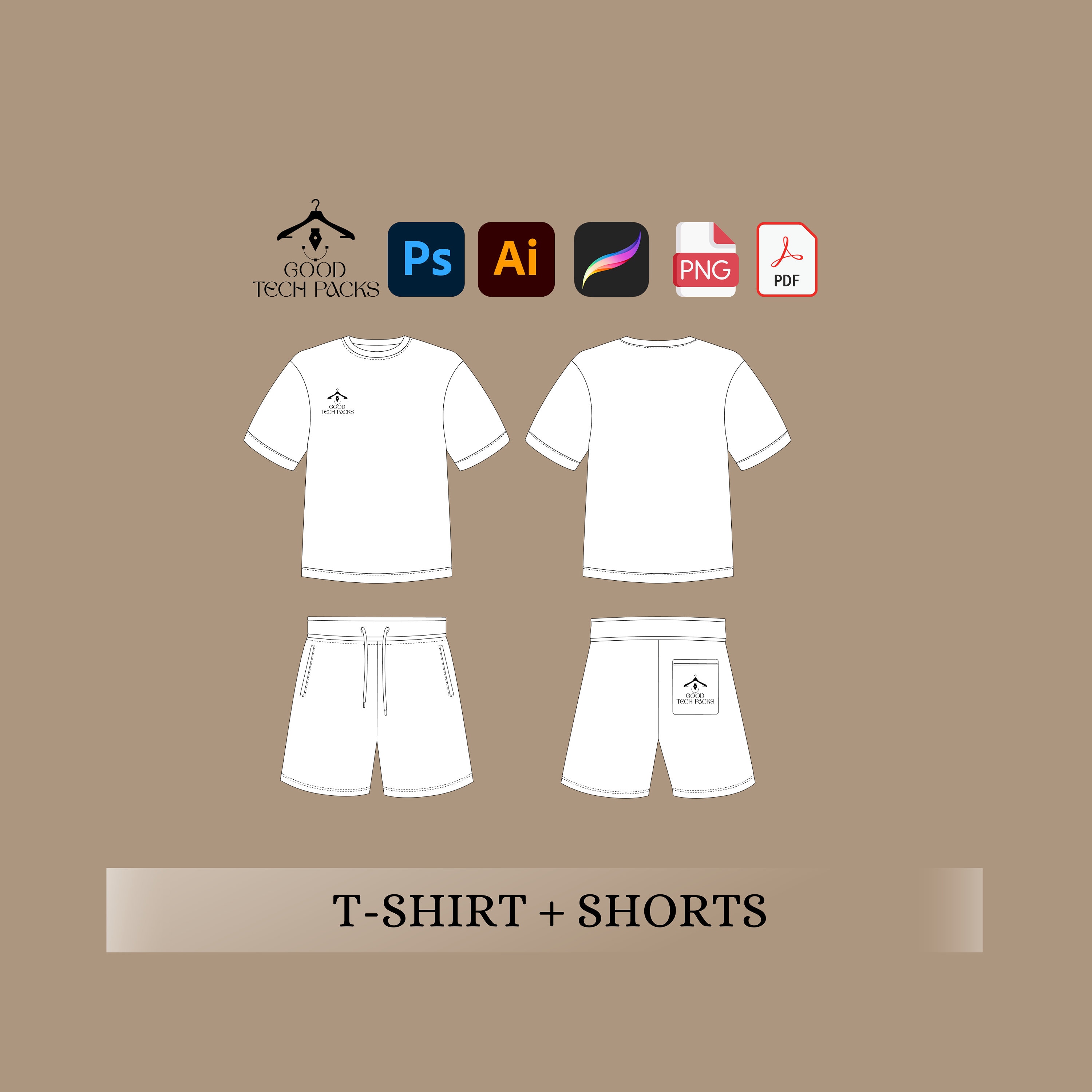 T Shirt Shorts Mockup, Vector Template, Tech Pack Illustrator, T Shirt ...