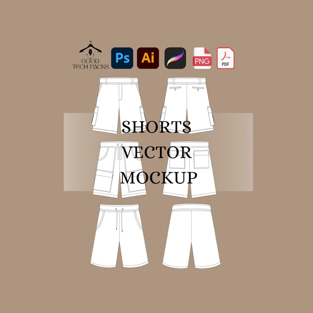 Shorts Tech Pack Streetwear Tech Pack Template Drawing Clothing Tech ...