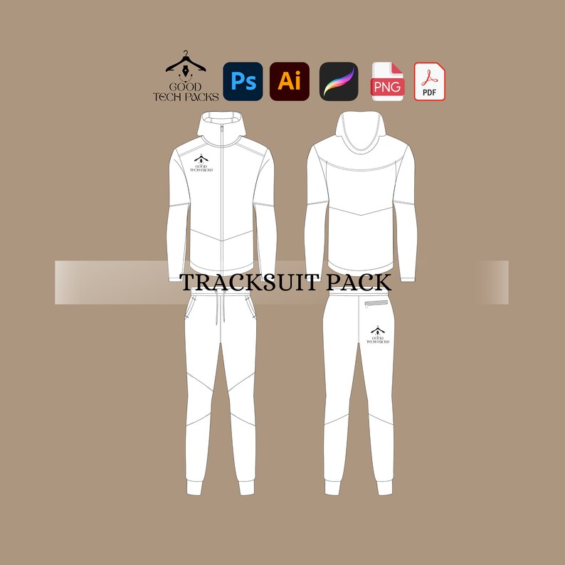 Tracksuit Tech Drawings, Vector Template, Vector Tech Pack Illustrator ...