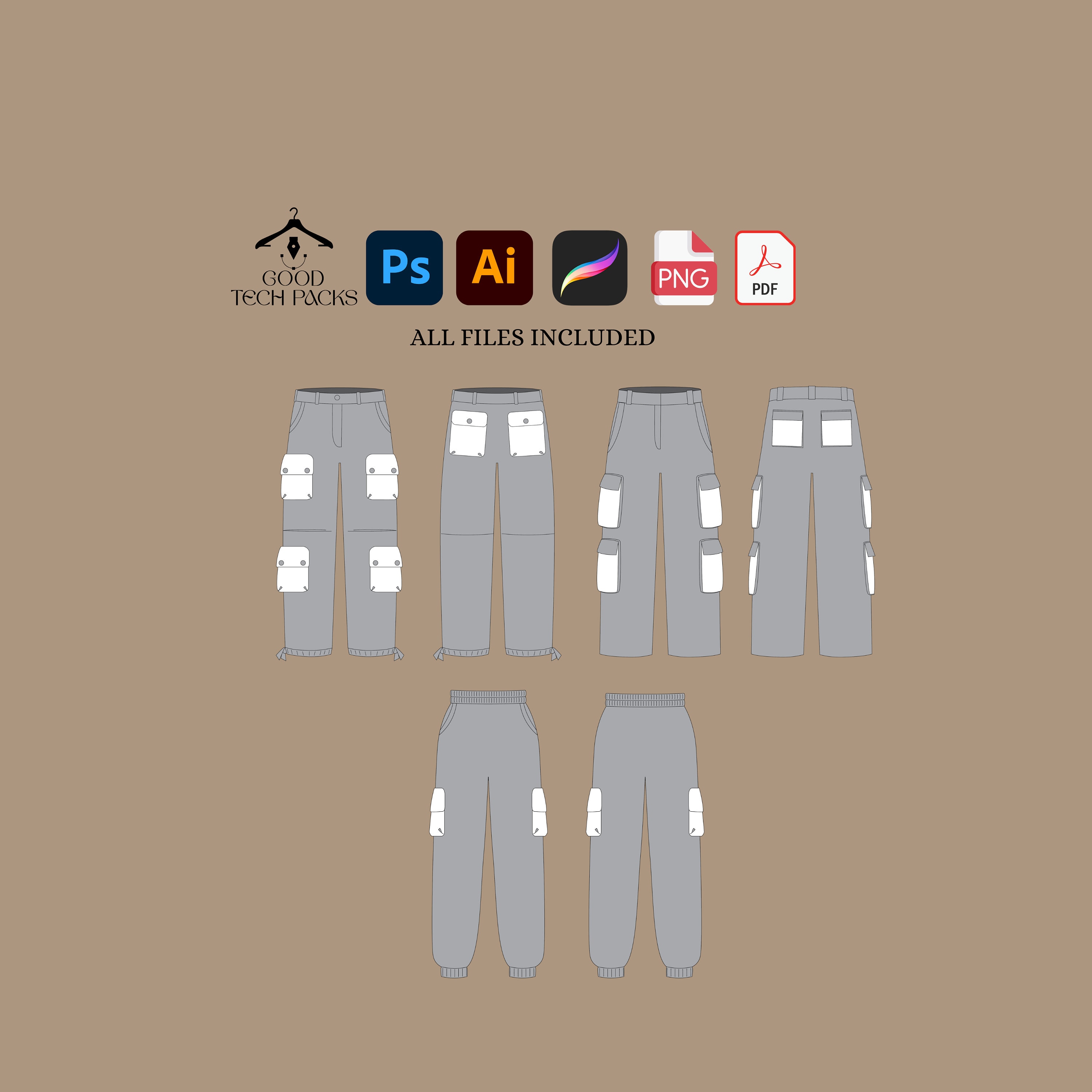 Set Cargo Pants Tech Pack: Good Vector Template. Digital Download - Etsy