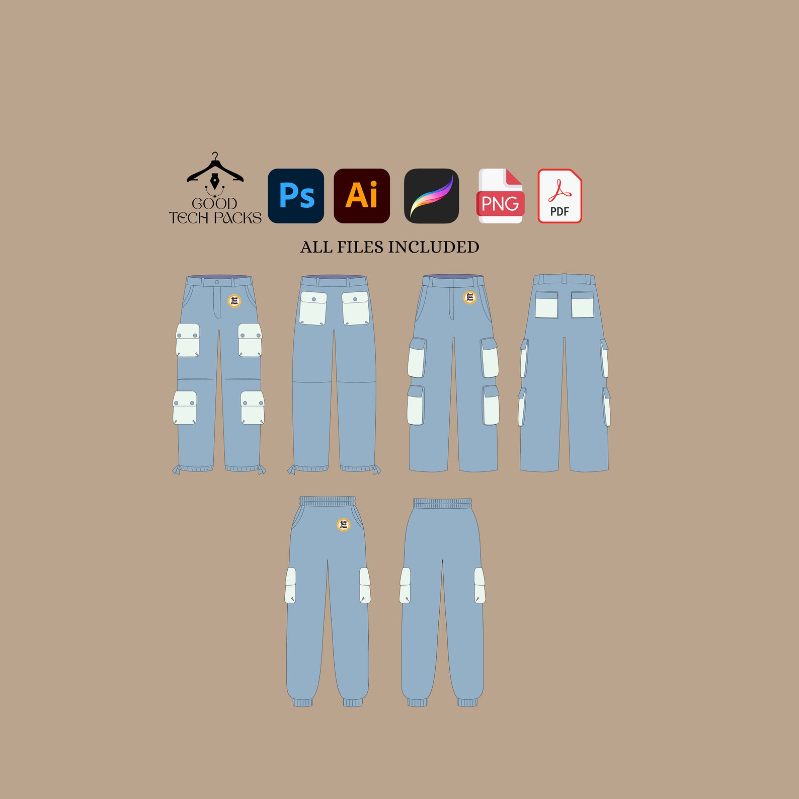 Set Cargo Pants Tech Pack: Good Vector Template. Digital Download - Etsy