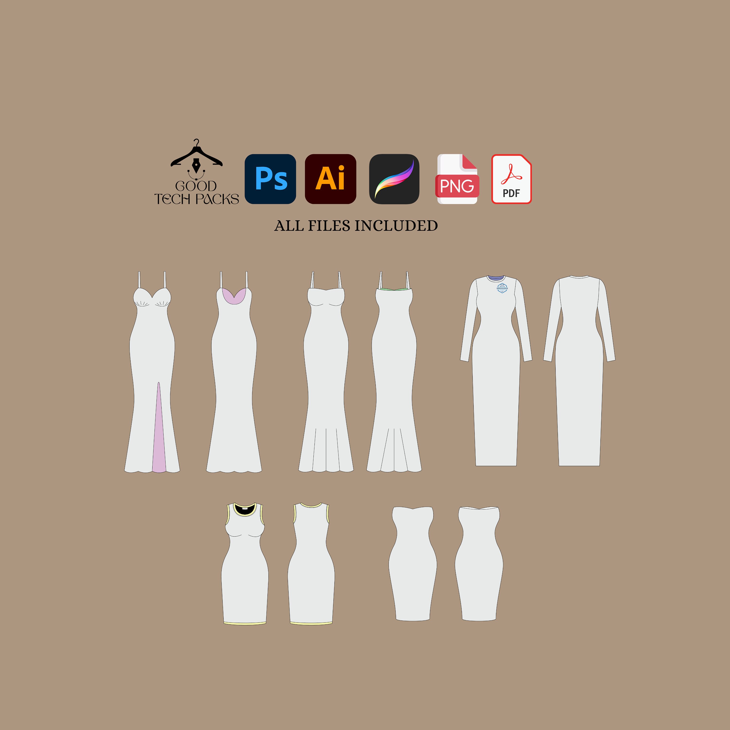 Set Dresses Tech Pack Template Vector Template Tech Pack Adobe ...