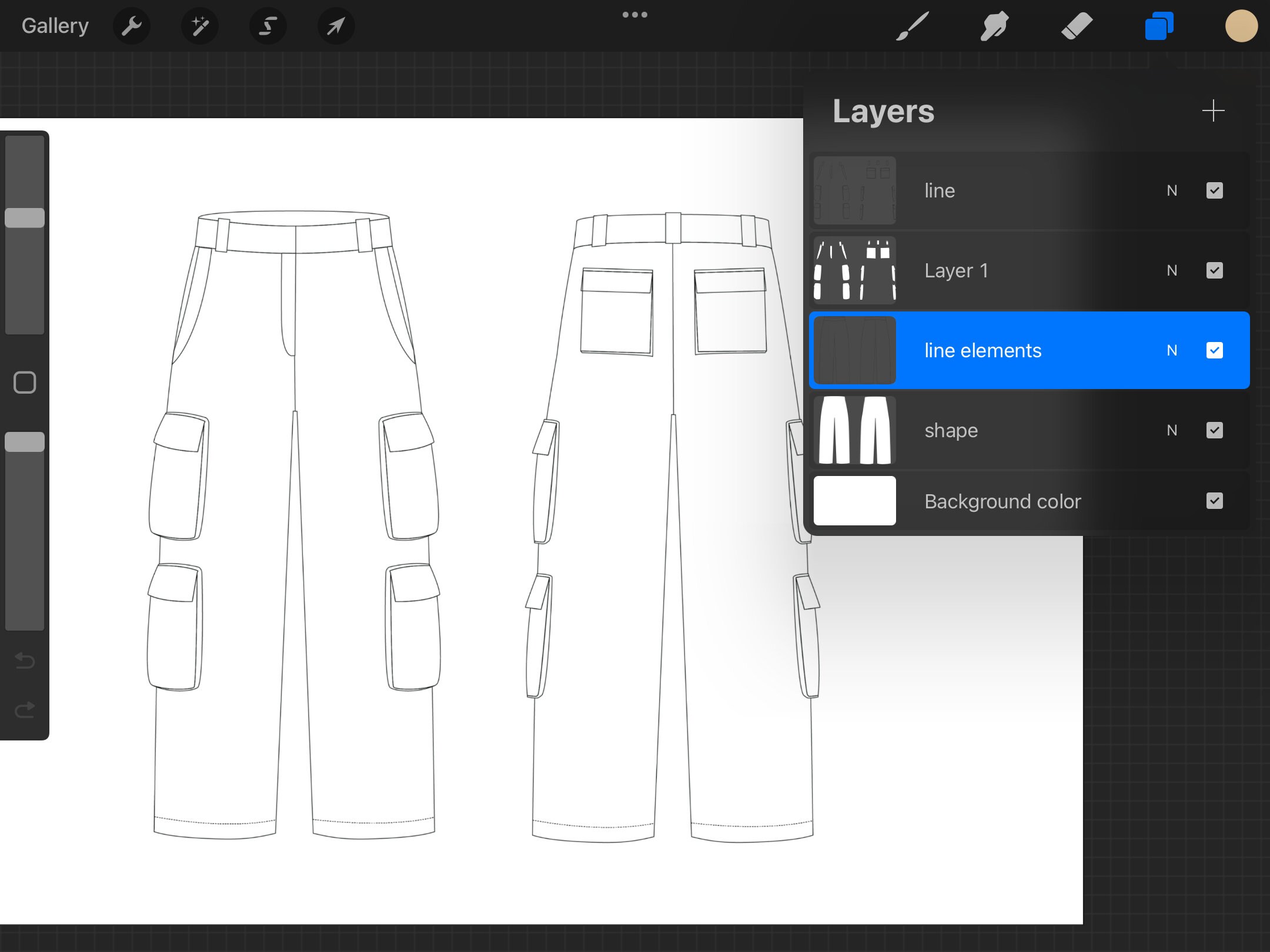 Cargo Pants Tech Drawings, Vector Template, Vector Tech Pack ...