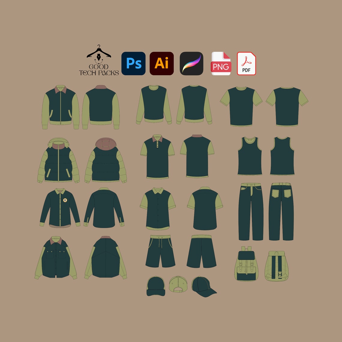Mens Streetwear Tech Pack Template Vector Template Tech Pack Adobe ...