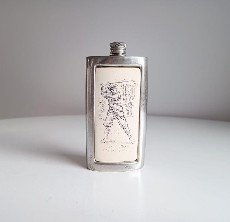 Vintage Pewter Golf Flask: Scrimshaw-style Engraving, Sheffield 1920 - Etsy