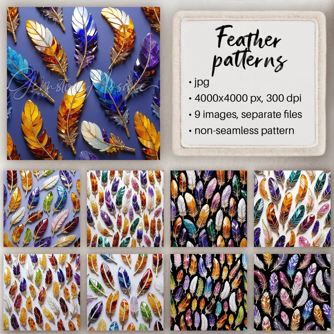 Feather Patterns, Digital Paper, Non-seamless Pattern, Gemstone ...