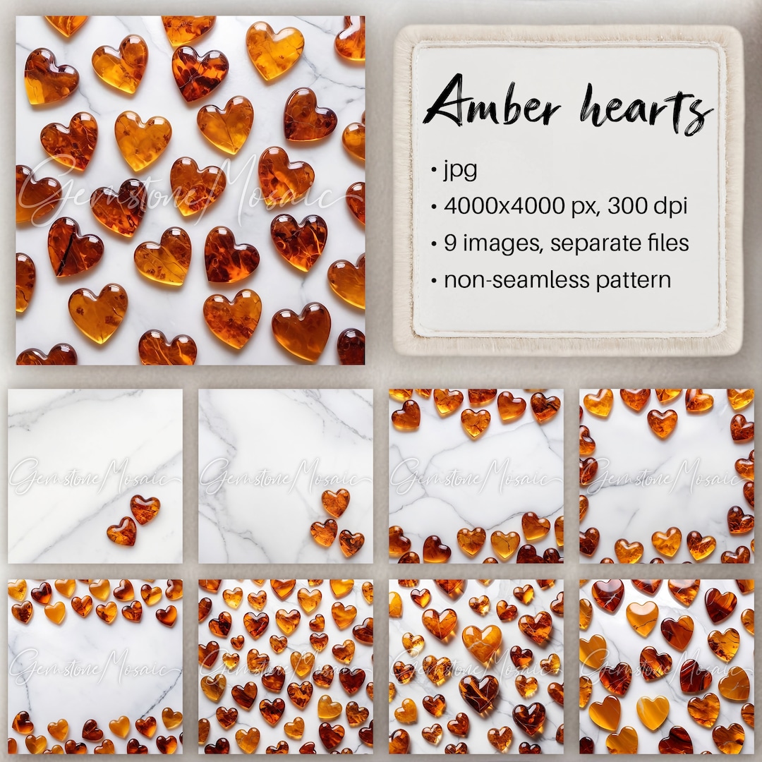 Amber Hearts Digital Paper, Non-seamless Pattern, Graphic Design ...