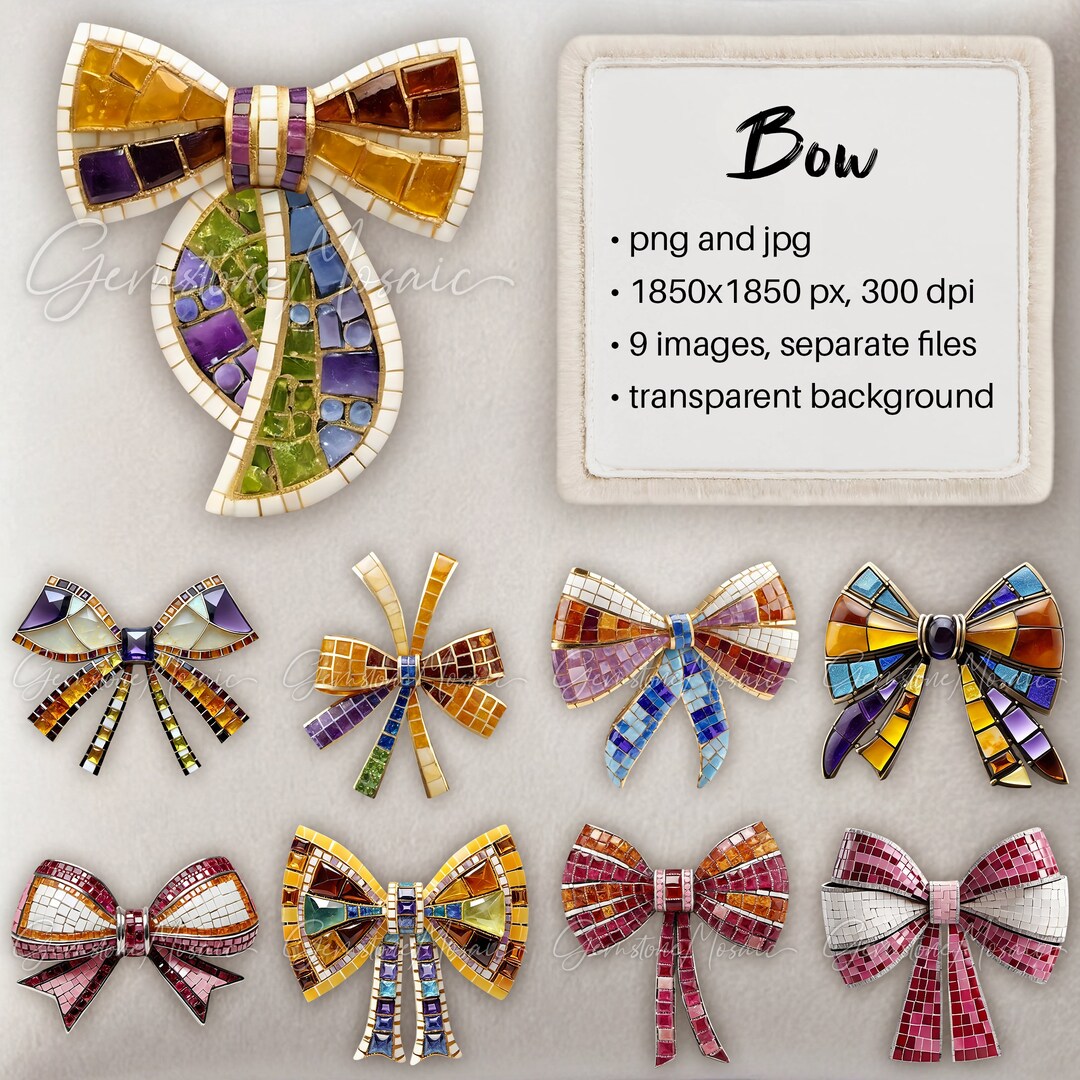 Bow Gemstone Mosaic Figurines, Bow With Ribbon, Clip Art, Decoration ...