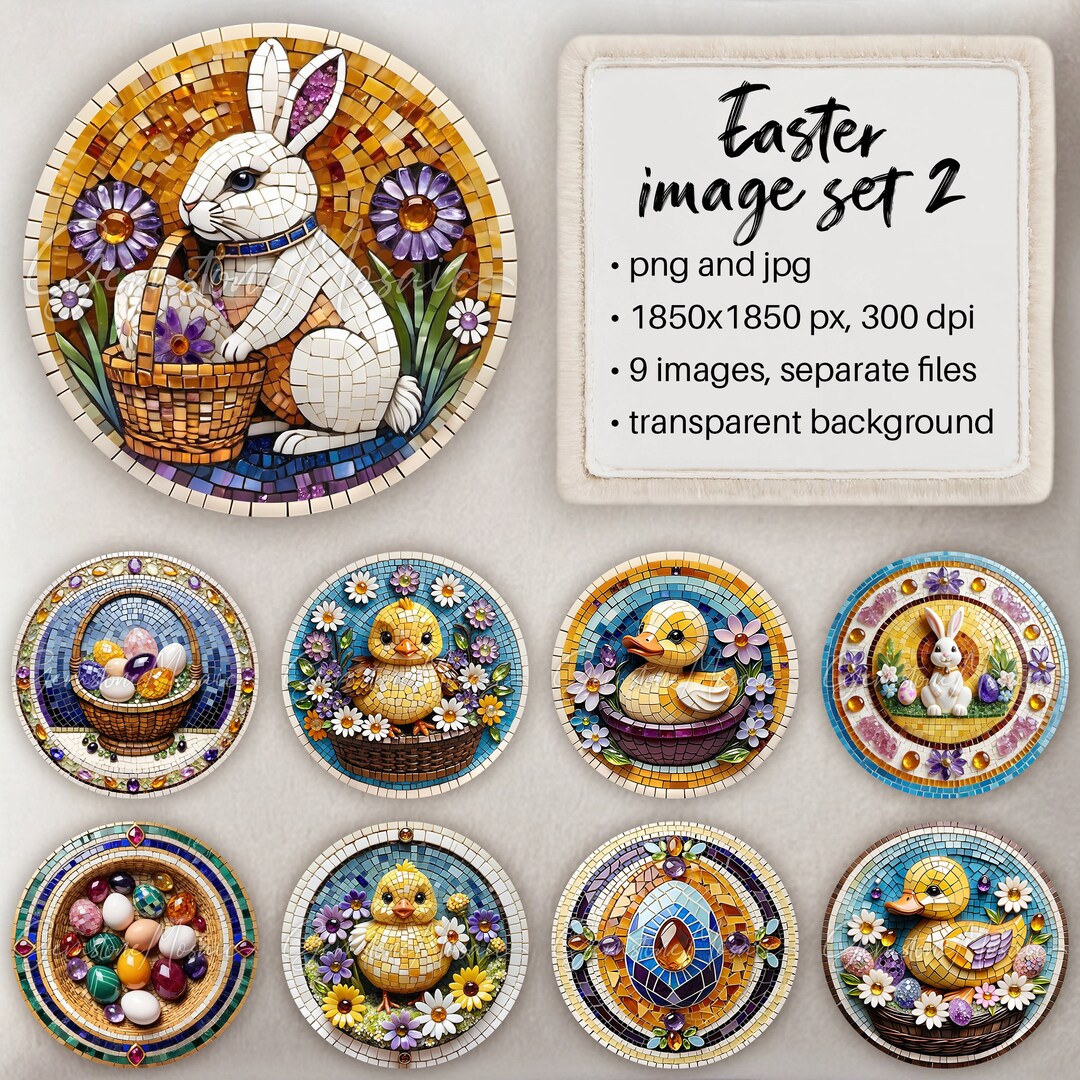 Easter Image Set 2, Gemstone Mosaic, Round Medallion, Digital Mosaic ...