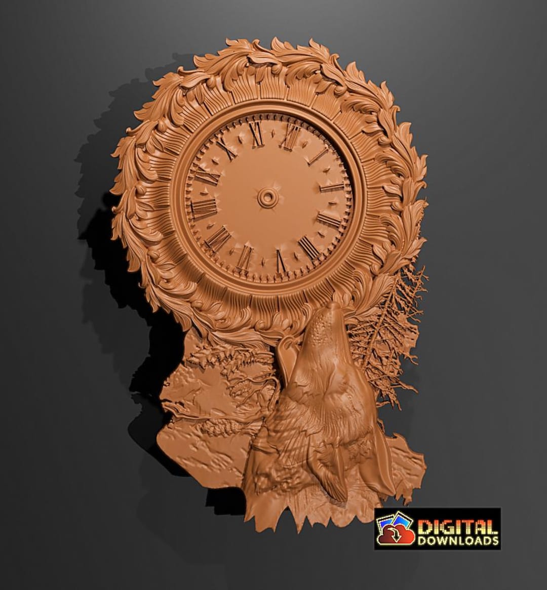 Wolf Clock ,3D Model STL File,cnc Router Engraver,artcam,cnc Files,wood,wall Decor,cut3d,3d ...