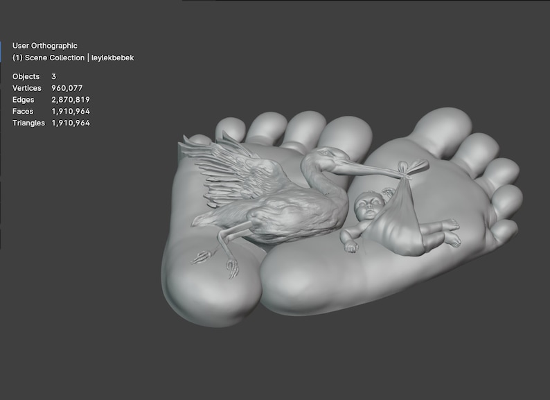 Baby, Stork , 3D STL Model, CNC , Artcam, CNC Files, Wood, Art, Wall ...