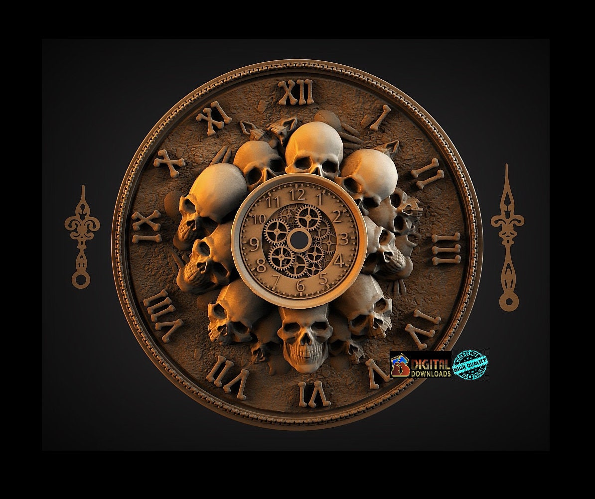 Skull Clock ,3D Model STL File,cnc Router Engraver,artcam,cnc Files ...