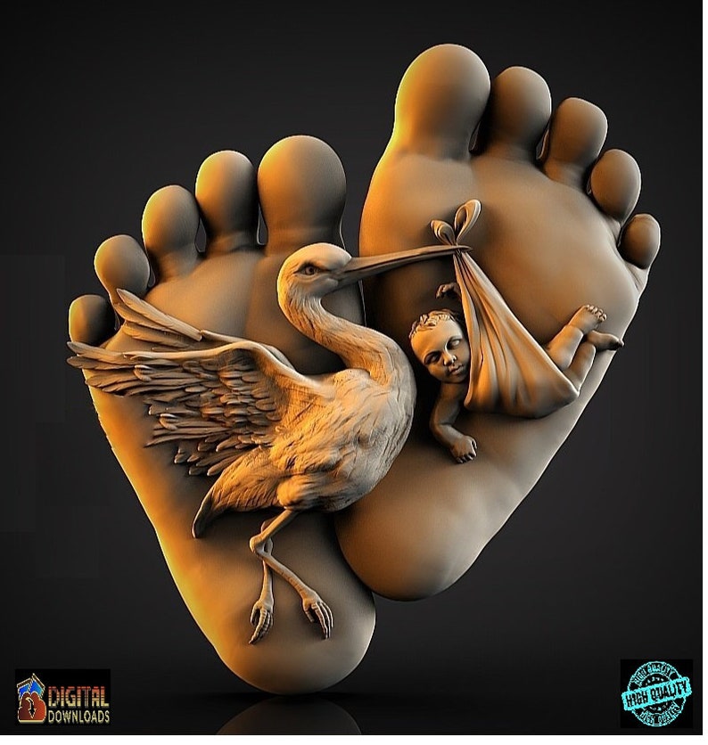 Baby, Stork , 3D STL Model, CNC , Artcam, CNC Files, Wood, Art, Wall ...