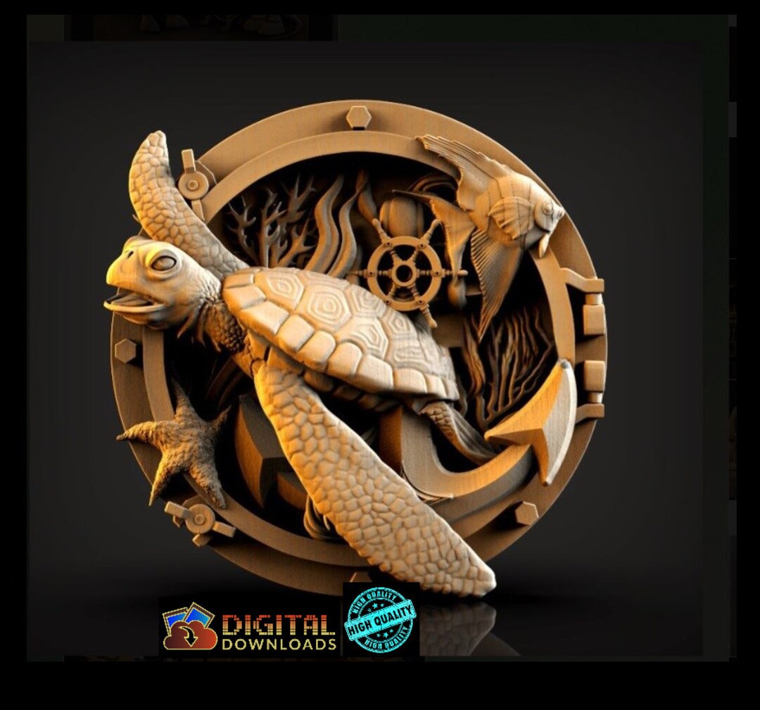 Turtle,caretta, 3D Model STL File,cnc Router Engraver,artcam,,wood,wall ...