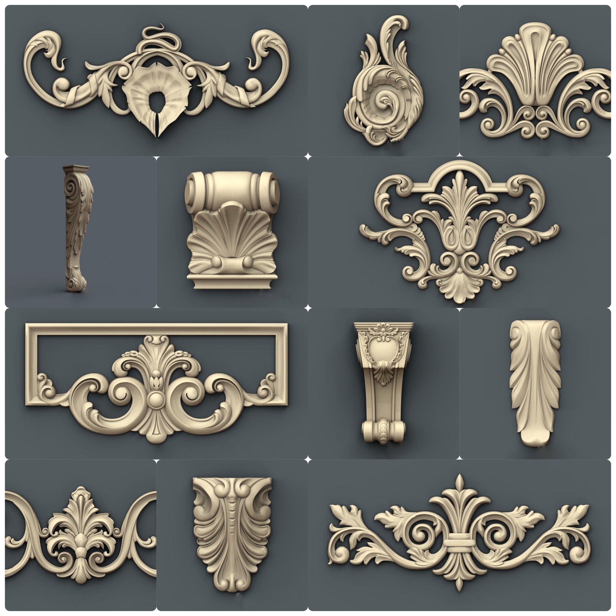 3D Stlmodel Moldings for Decoration 180pcs Decorative Corners,patterns ...
