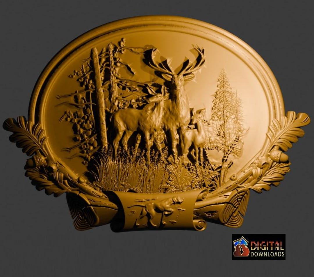 Deer and Forest, 3D Model STL File,cnc Router Engraver,artcam,,wood ...