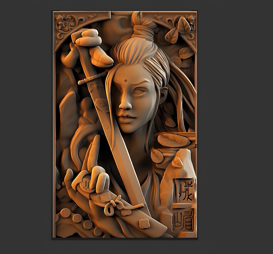 Girl and Sword Samurai,3d Model STL File,cnc Router Engraver,artcam,cnc ...