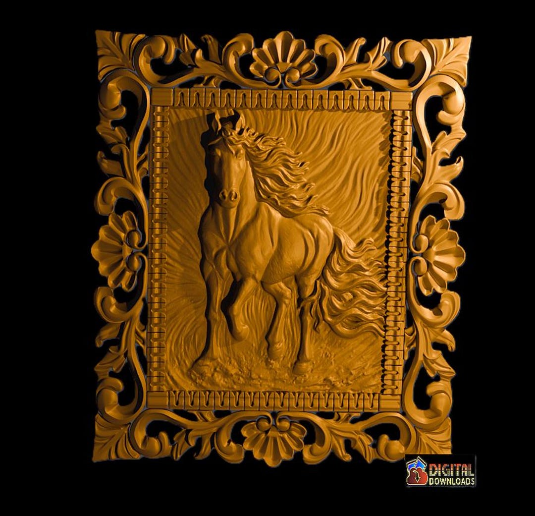 Framed Horse Relief, 3D STL Model, CNC , Artcam, CNC Files, Wood, Art ...