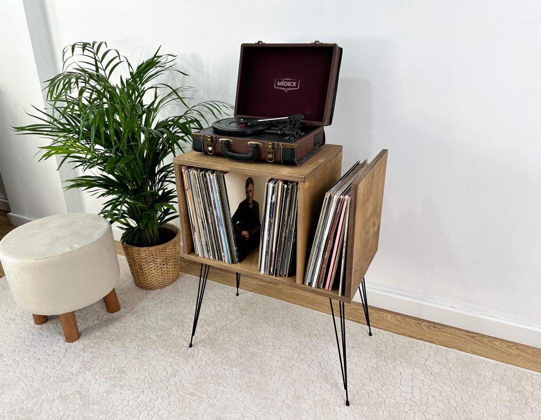 Wooden Record Player Console – Handmade Turntable Stand With Vinyl ...