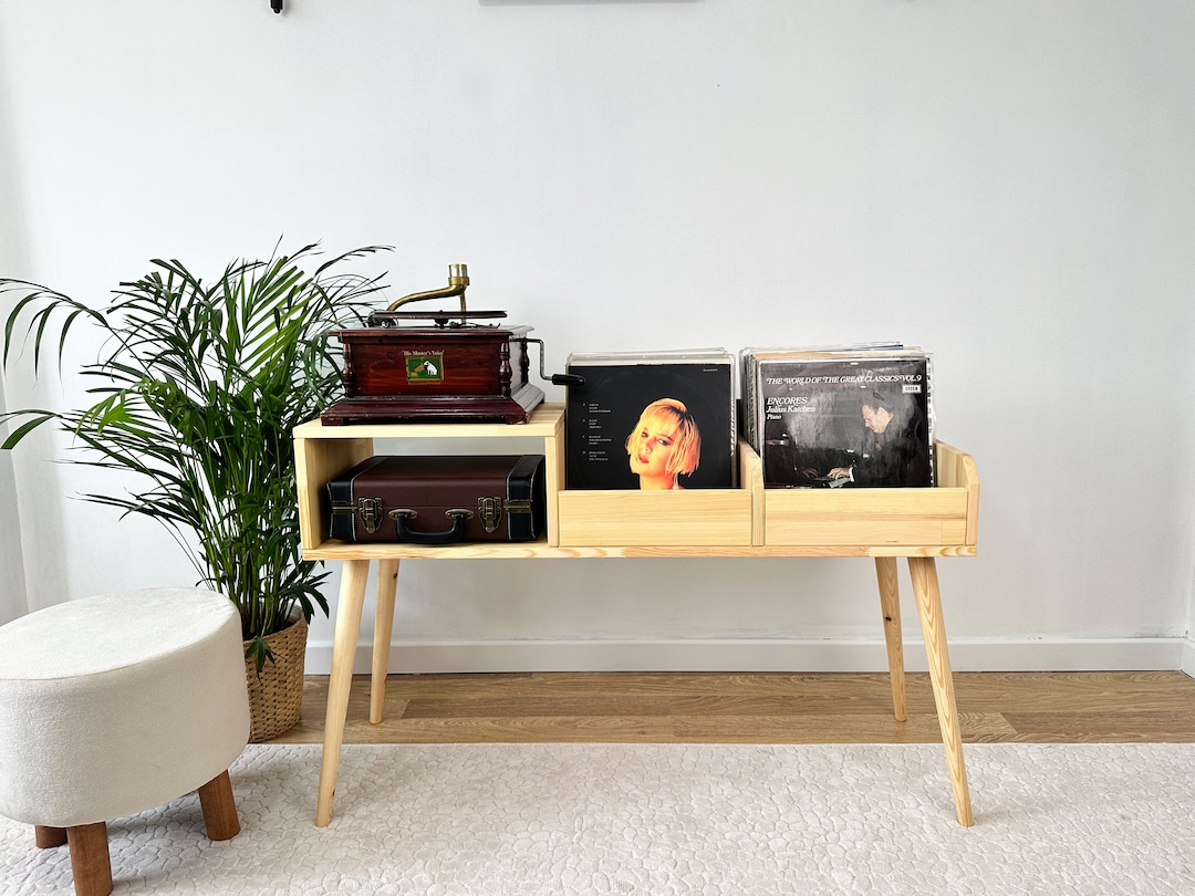 Handmade Turntable Console – Wooden Record Player Stand With Vinyl ...