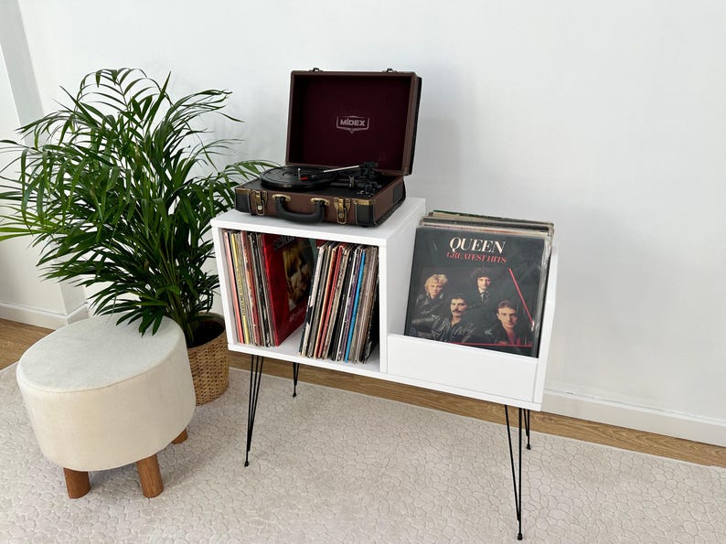 Record Player Stand - Modern Vinyl Storage Unit - Wooden Turntable ...