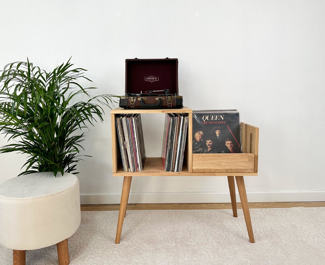 Mid Century Modern Record Player Stand With Vinyl Storage | Retro Solid ...
