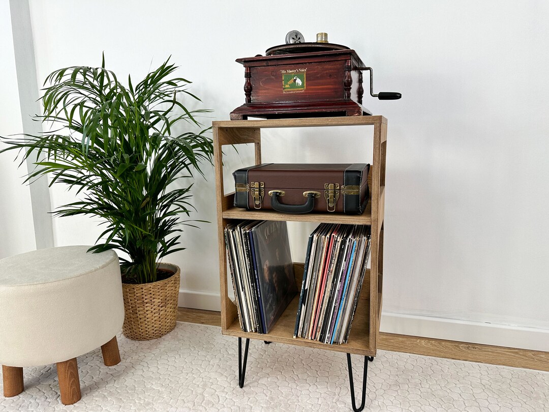 Record Player Stand With Vinyl Storage – Wooden Turntable Console ...