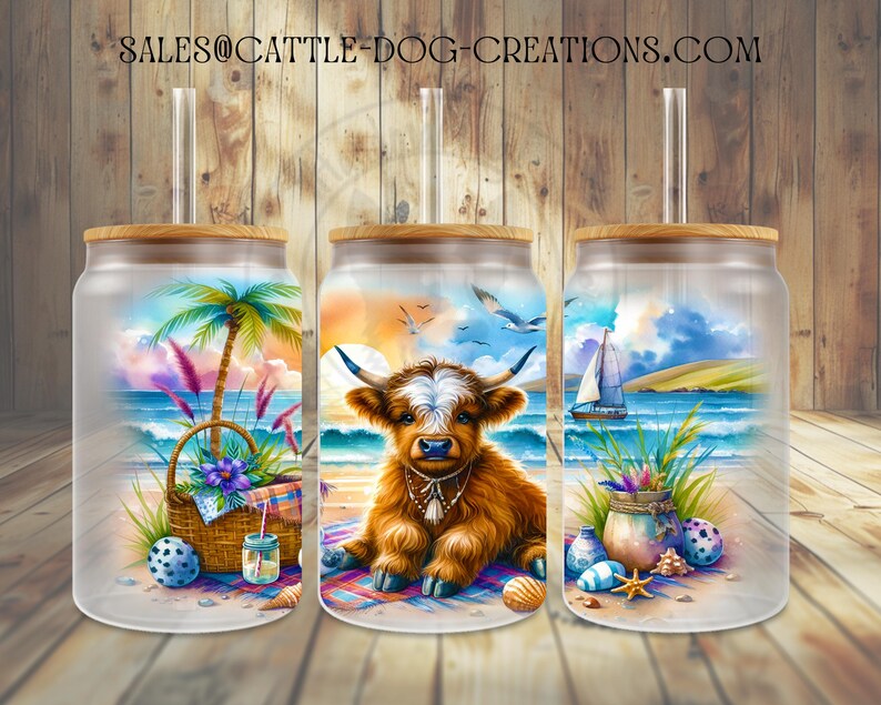 Highland Cow Sublimation Designs for Libbey Glass Cans - 4pack Digital ...