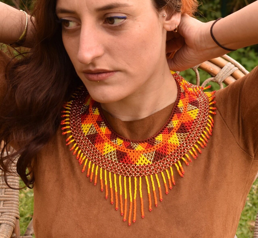 Artisanal Mexican Mayan-inspired Breastplate, Geometric and Colorful ...