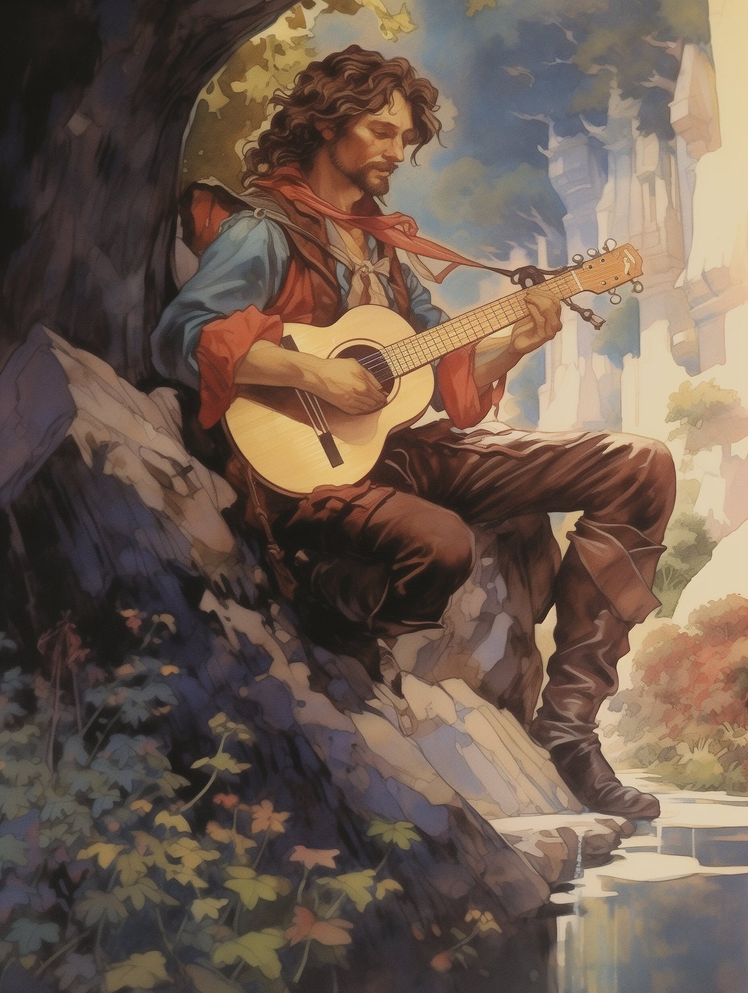 Bard Playing the Lute RPG Dnd Character Art - Etsy