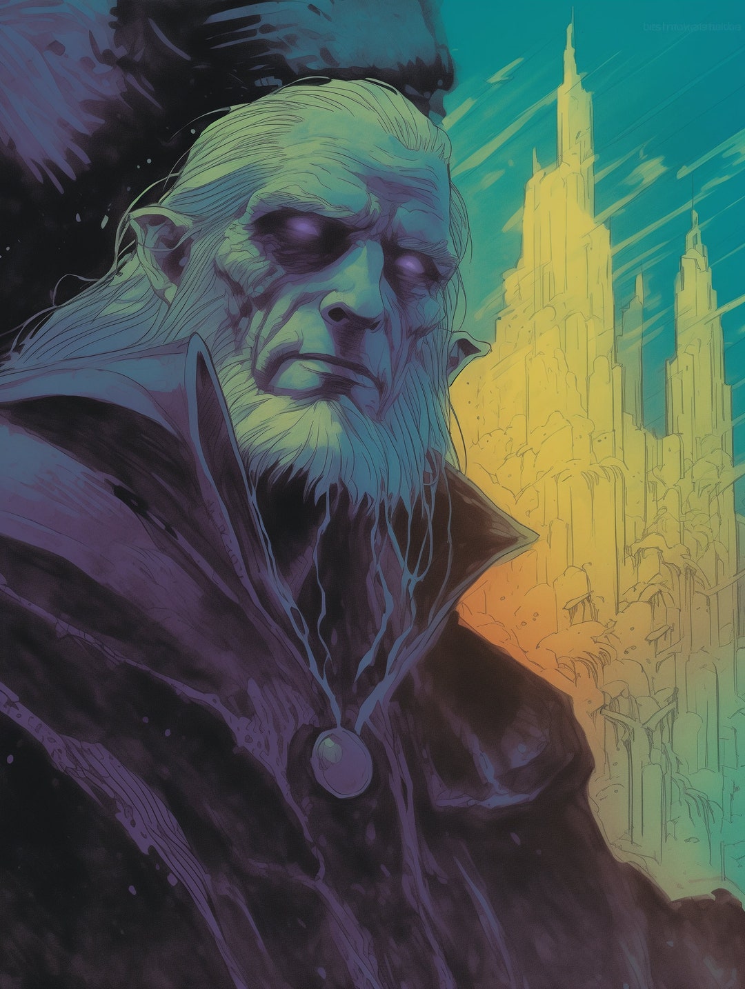 Warlock Grey Beard RPG Dnd Character Art - Etsy