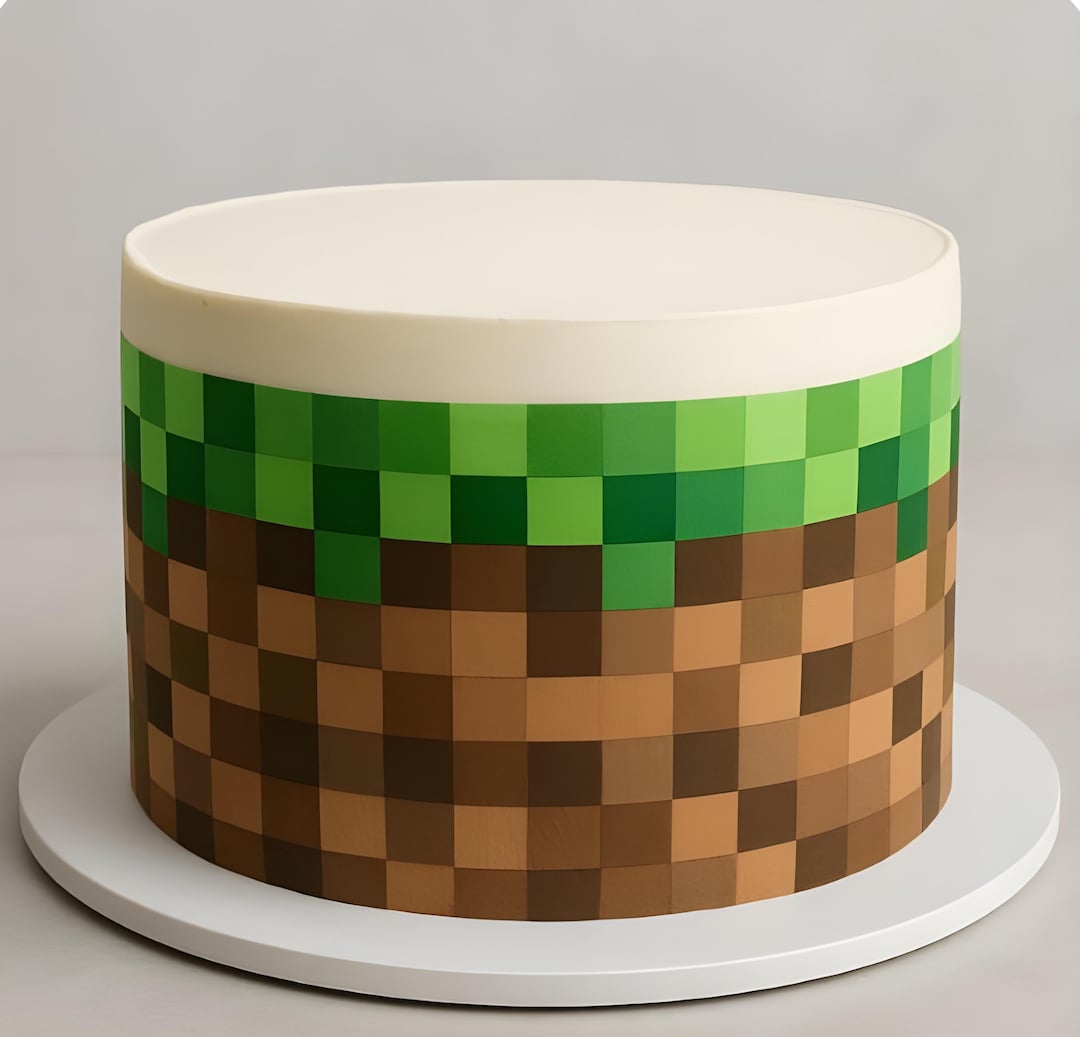 Minecraft Pixel Gaming Themed Edible Cake Topper Wrap Around - Etsy UK
