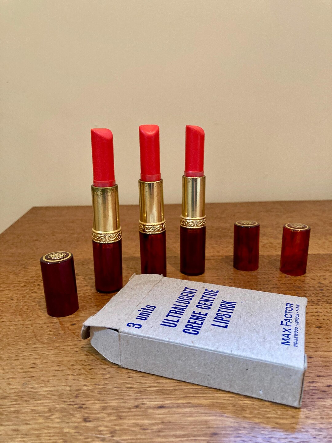 Vintage Max Factor Set of 3 1970s Ultralucent Red Lipstick Unused With ...