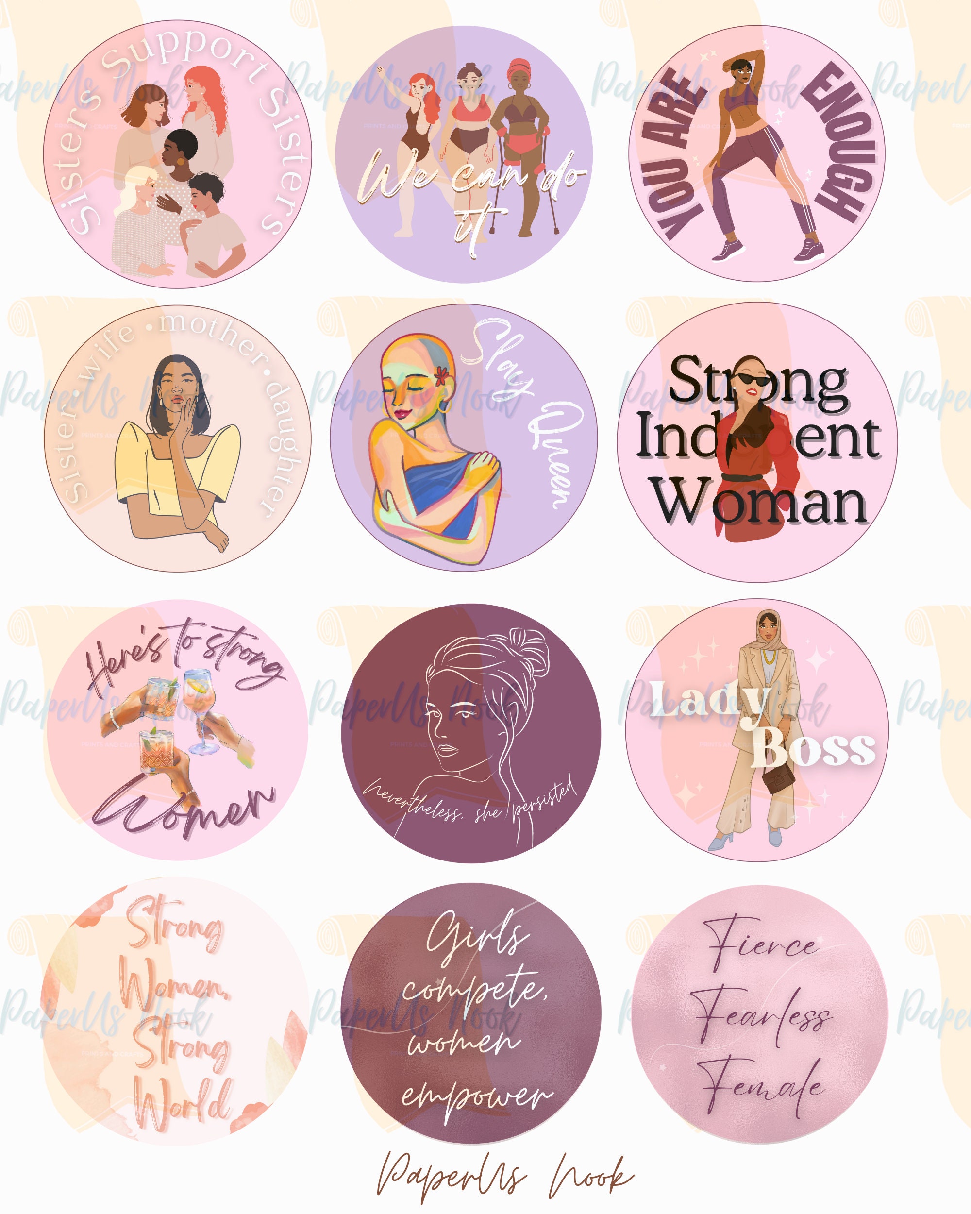 Women Empowerment Printable Bundle Cake Toppers Labels Stickers Cricut ...