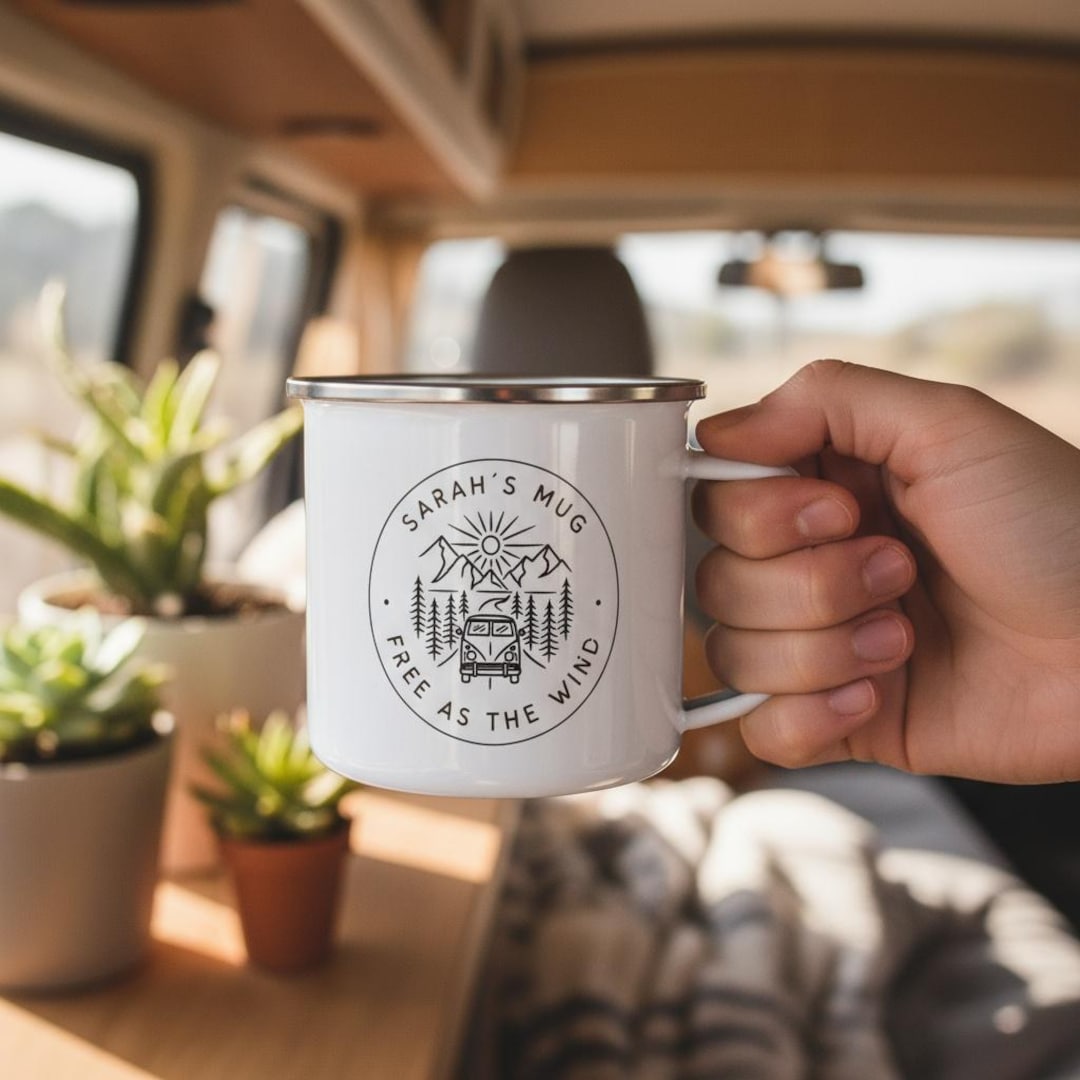 Personalised Camper Van Mug Custom Enamel Camping Cup Camper Gift for ...