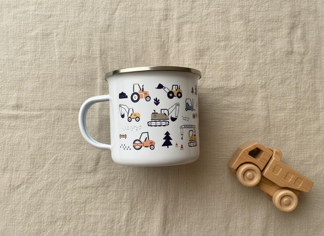 Kids Mug With Diggers on Child Excavator Cup Construction Vehicle ...