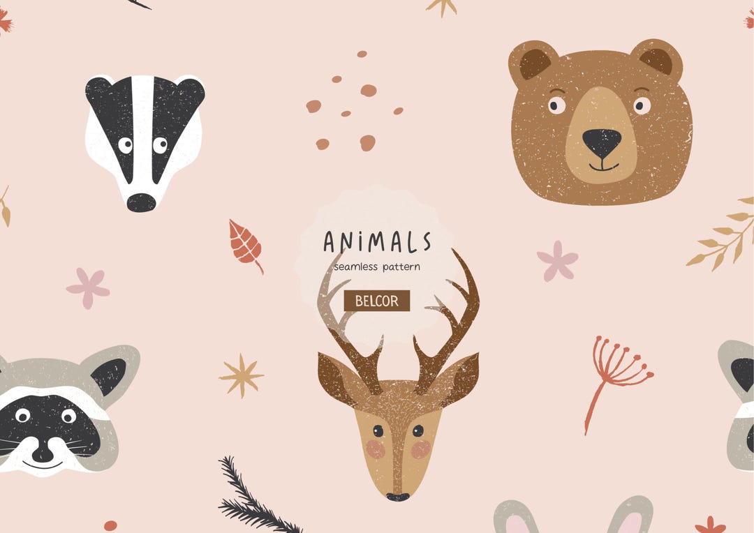 Forest Animals Seamless Pattern Cute Woodland Animal Repeat Background ...