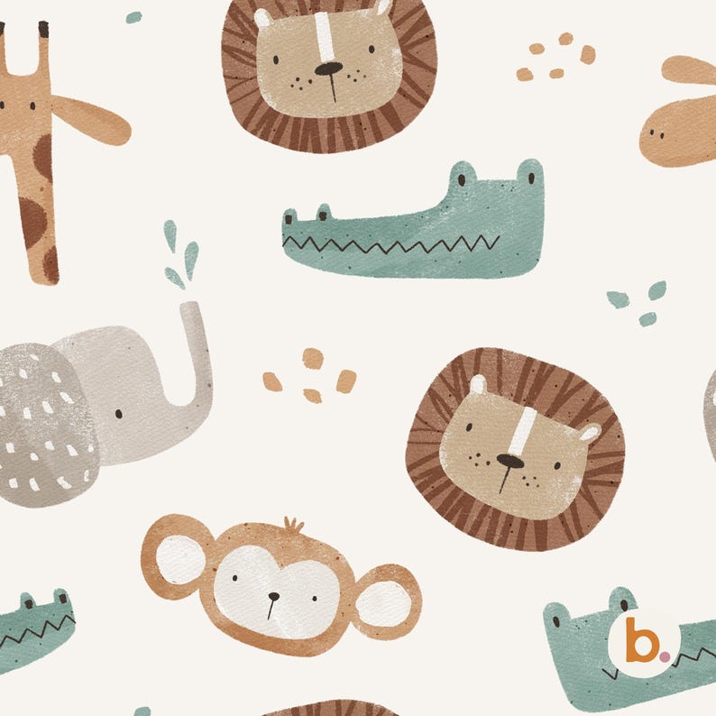 Safari Baby Animal Seamless Pattern, Jungle Nursery Decor (digital ...