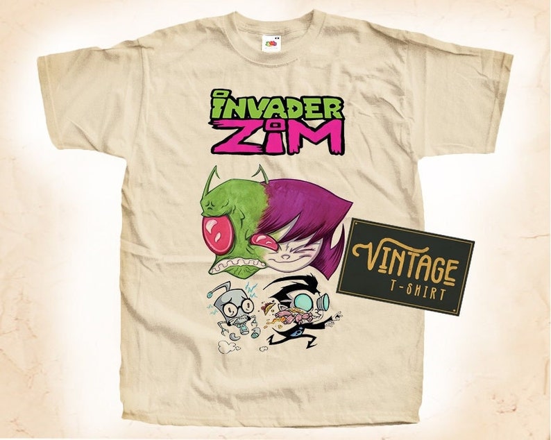 Invader Zim V1 Tshirt Vintage Natural Color Men's Tshirt DTG Digital ...