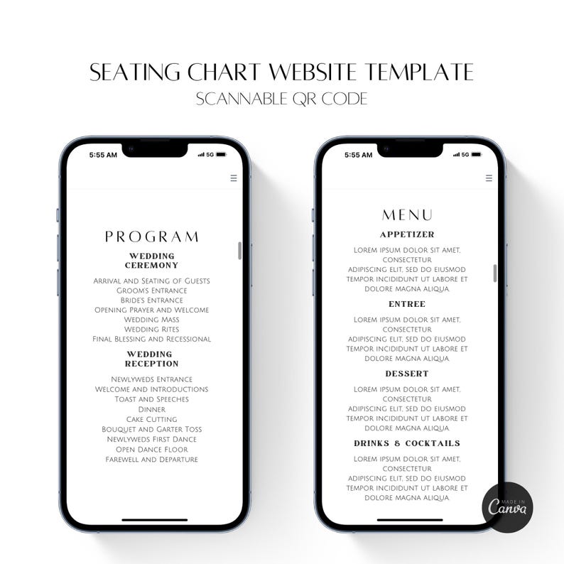 Digital Seating Chart Plan Canva Website Template QR Code Scannable ...