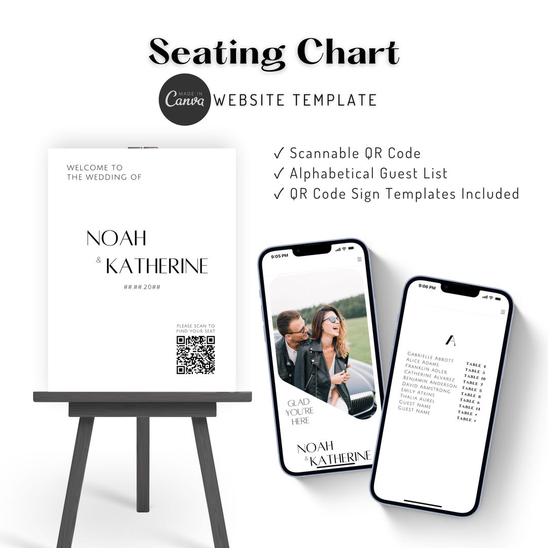 Digital Seating Chart With QR Code Sign Templates, Wedding Alphabetical ...