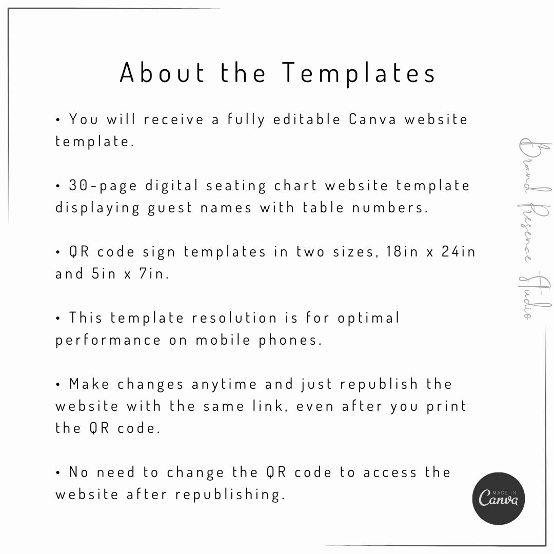 Digital Seating Chart Plan Canva Website Template - Etsy Canada