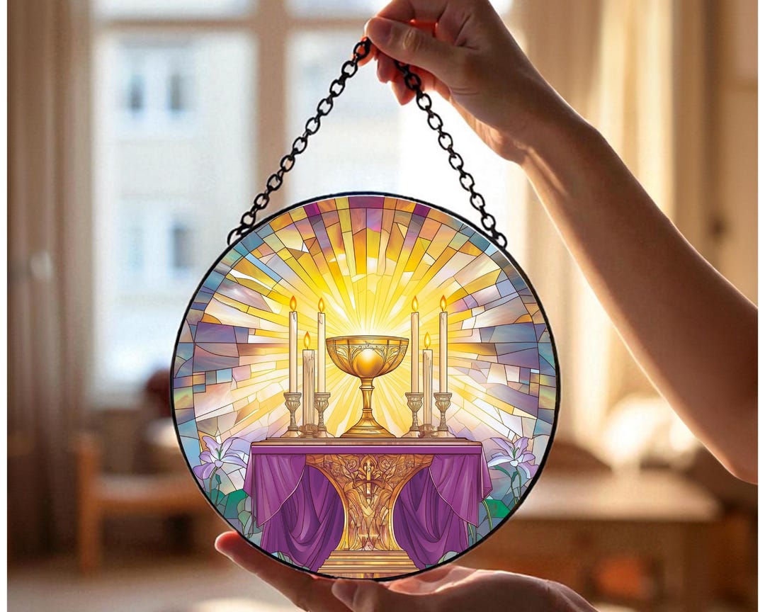 Holy Communion Stained Glass Suncatcher Ornament, Sacred Chalice and ...