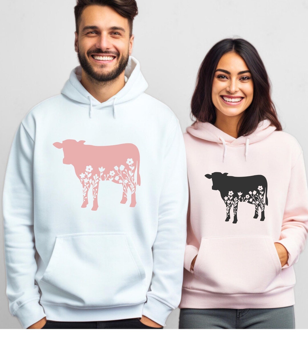Floral Cow Hoodie, Cow Hoodie, Cow Lover Hoodie, Cow Farm Hoodie ...