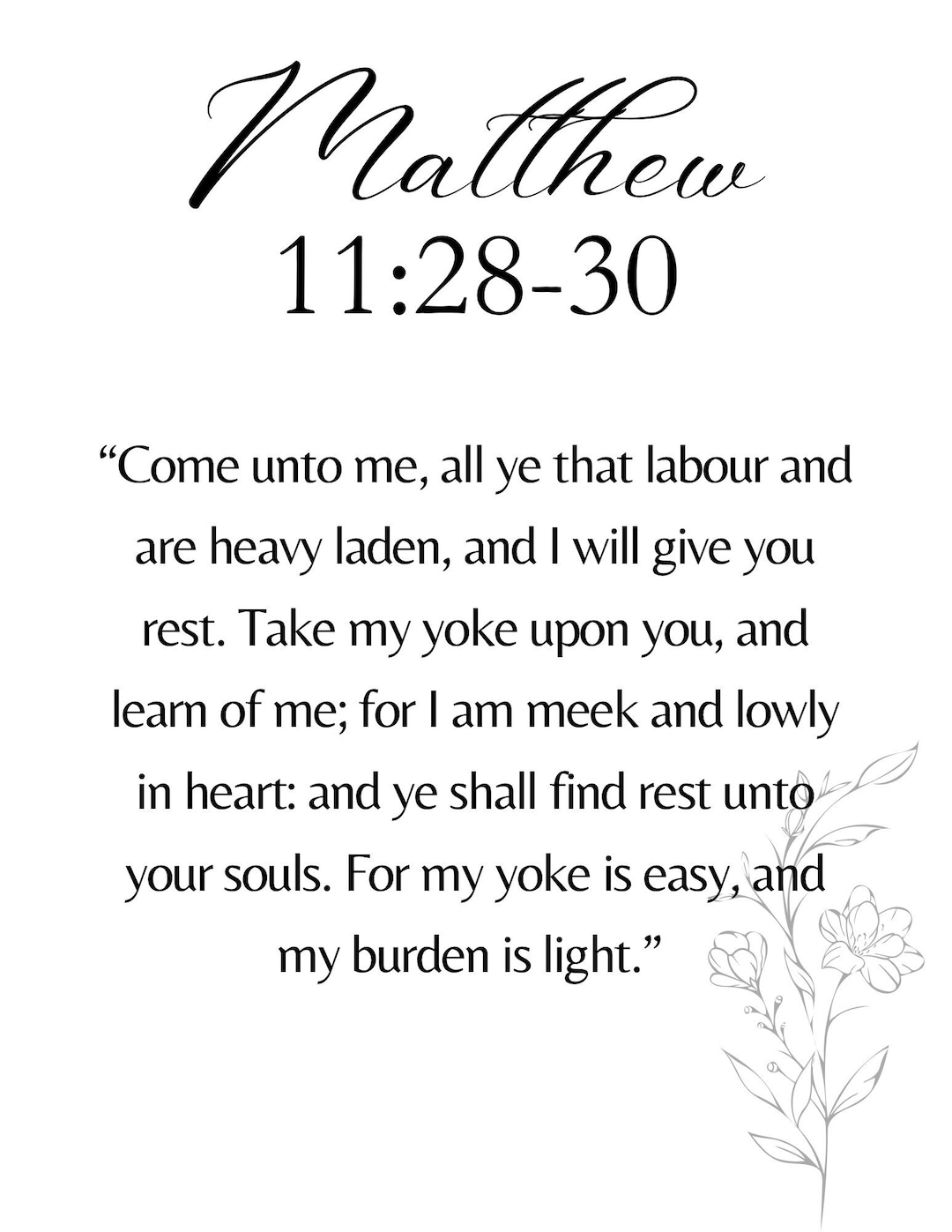 MATTHEW 11:28-30 KJV Printable (8.5 X 11 “• A4 Size) - Etsy