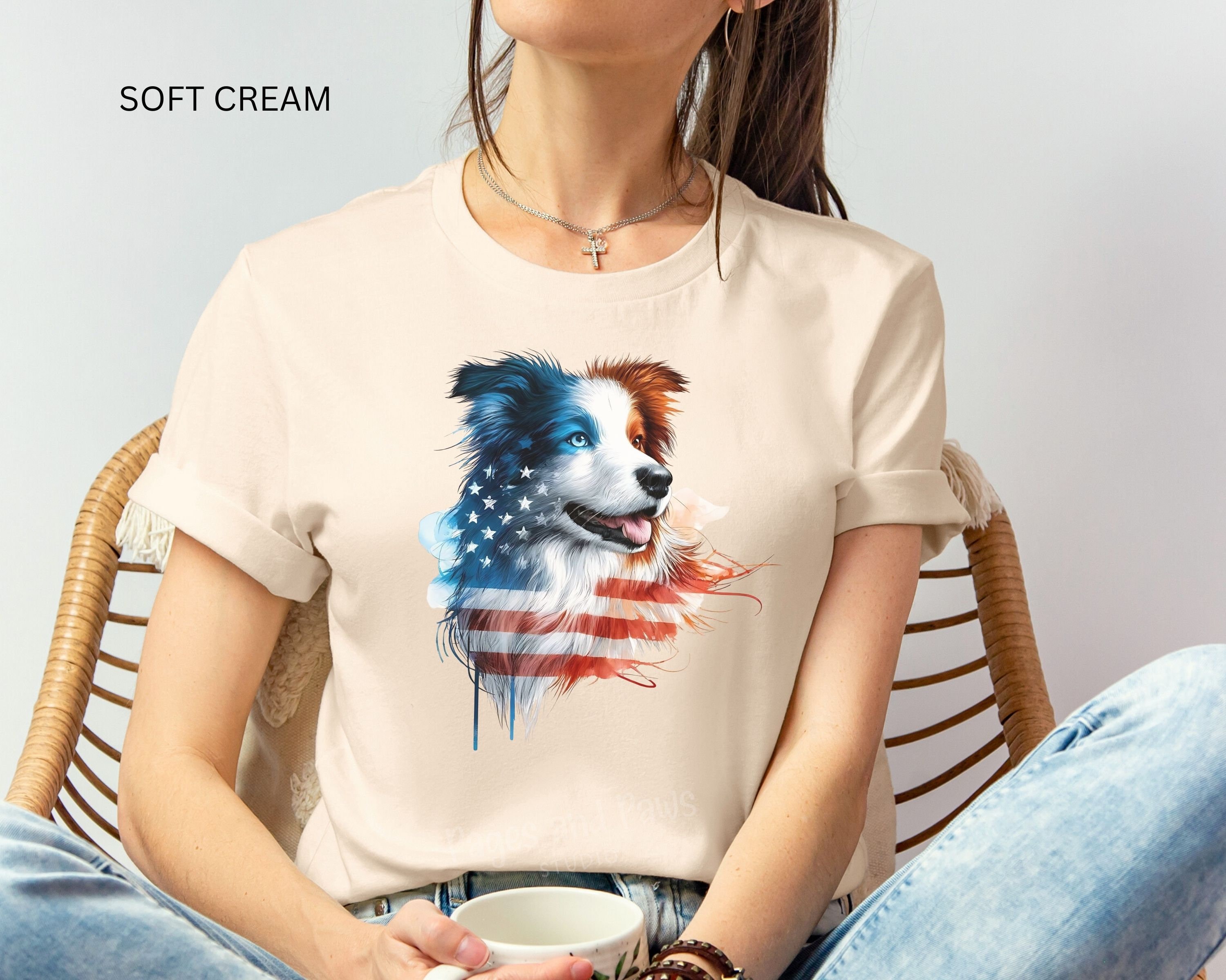 Patriotic Dog T-shirt, Border Collie Flag Tee, 4th of July Dog Shirt ...