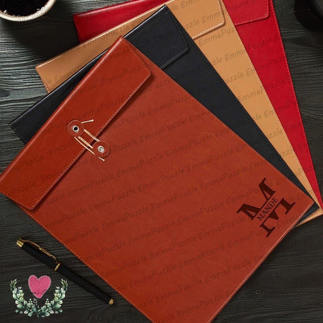 Personalized Engraved Text Name Logo Tethered Folder, Leather Document ...
