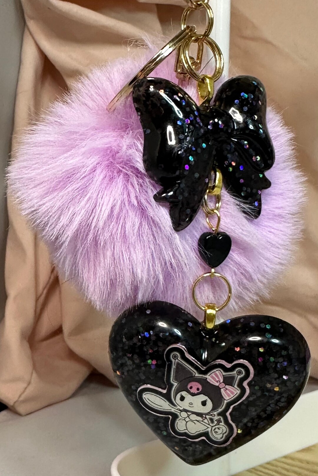 K's Diner Puffy Heart W/ Puffball Keychain (spoon) - Etsy